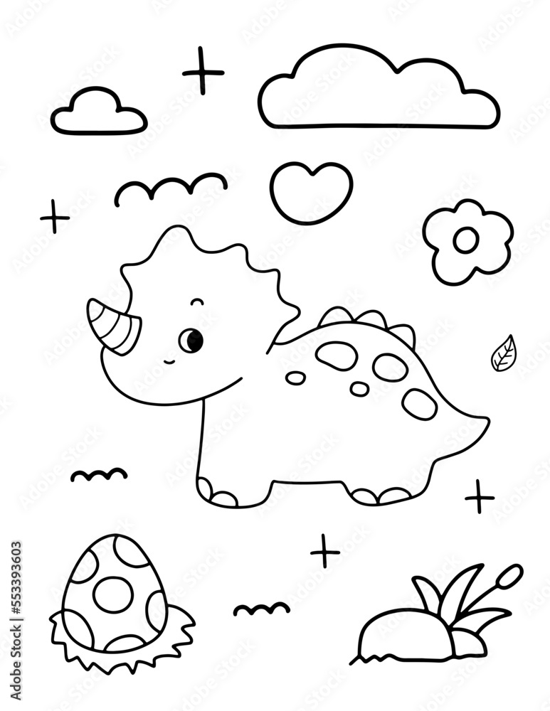 Dinosaur outline coloring page Stock Vector | Adobe Stock