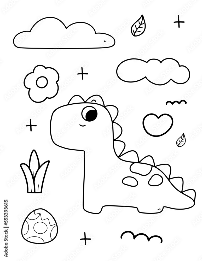 Dinosaur outline coloring page Stock Vector | Adobe Stock