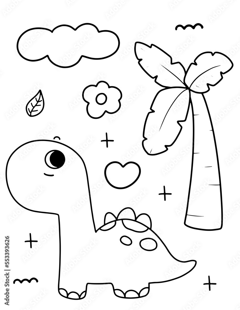 Dinosaur outline coloring page Stock Vector | Adobe Stock