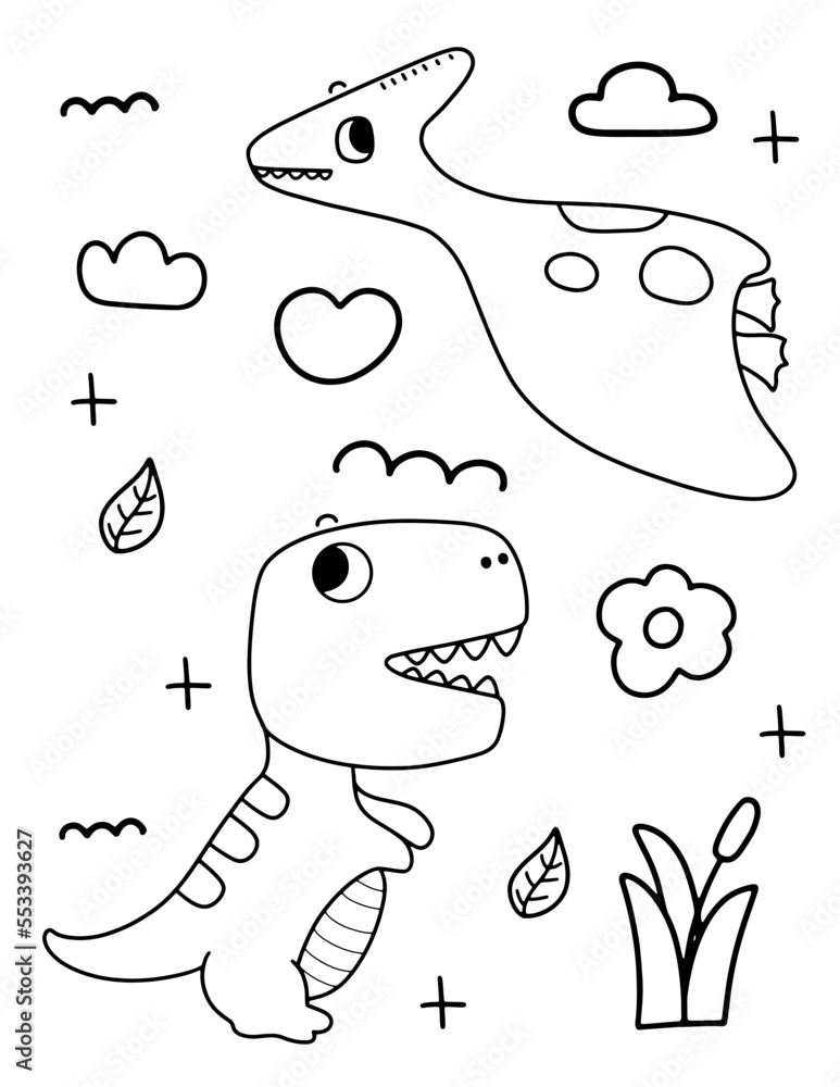 Dinosaur outline coloring page Stock Vector | Adobe Stock