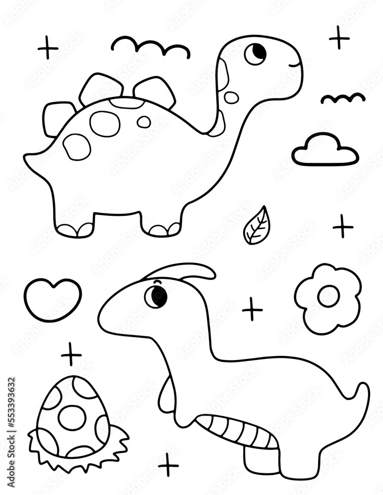 Dinosaur outline coloring page Stock Vector | Adobe Stock