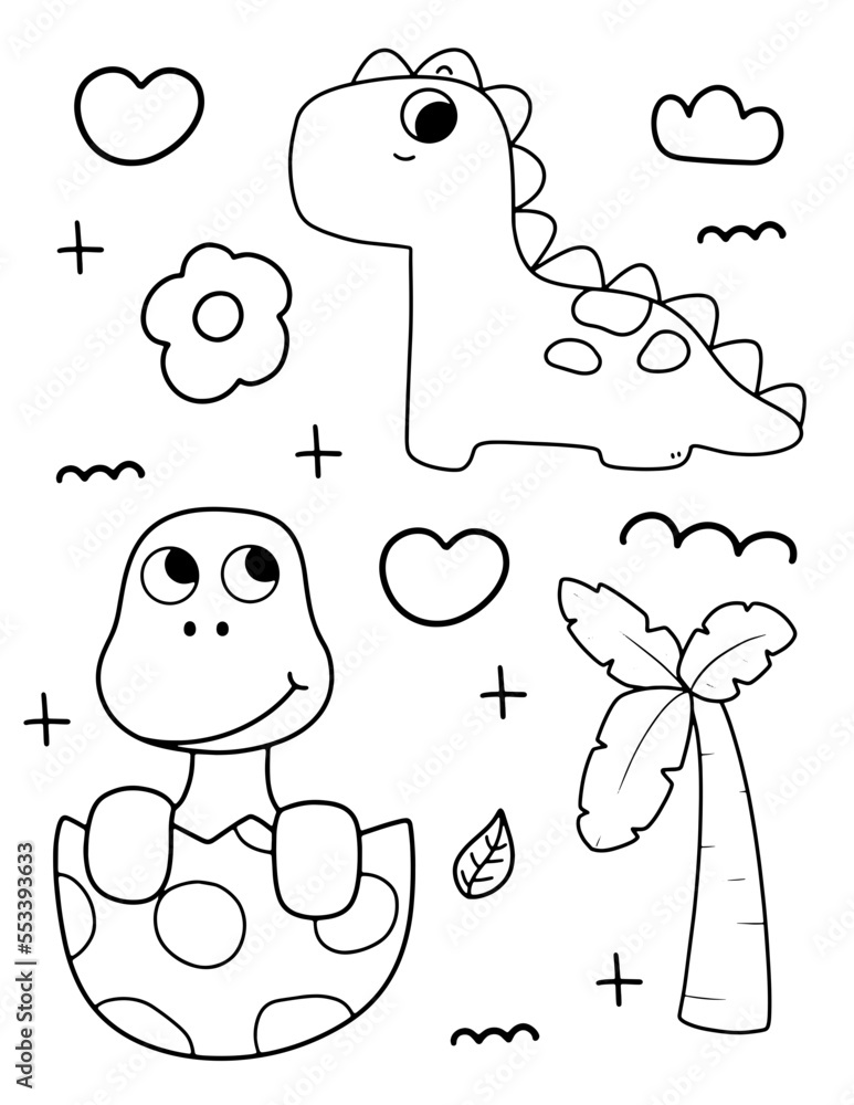 Dinosaur outline coloring page Stock Vector | Adobe Stock