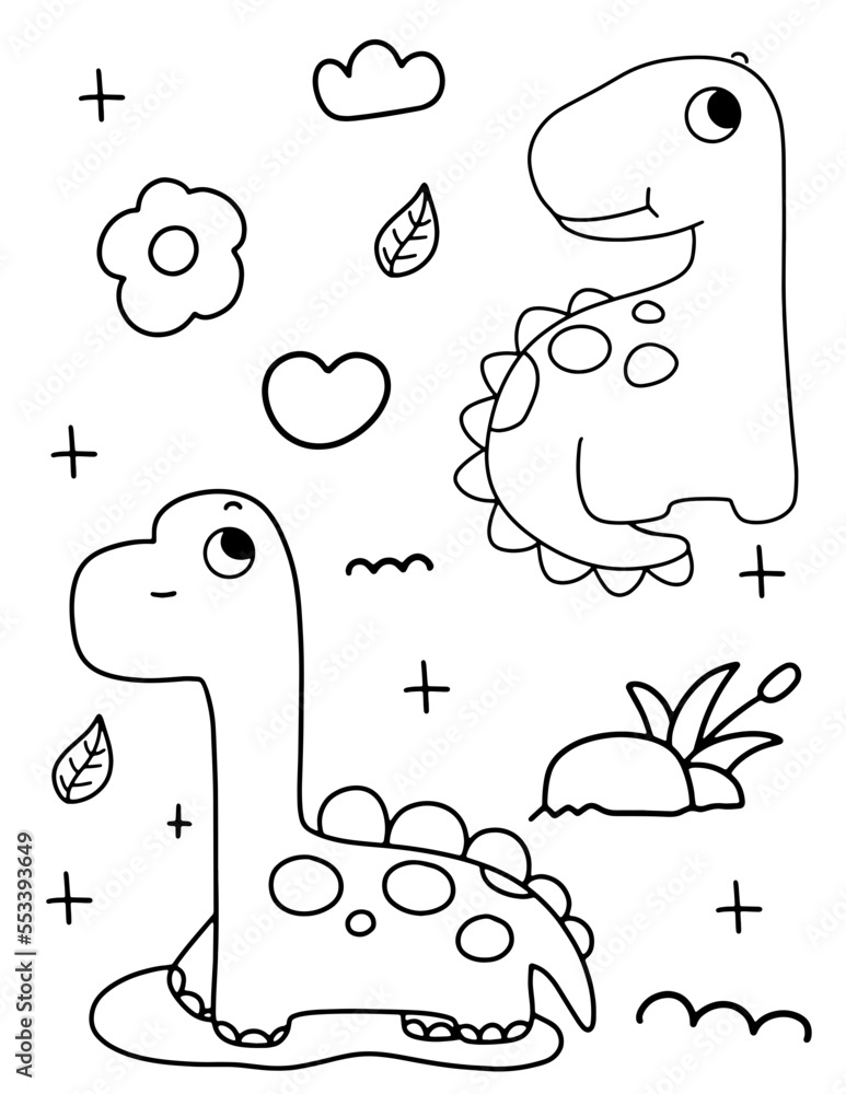 Dinosaur outline coloring page Stock Vector | Adobe Stock
