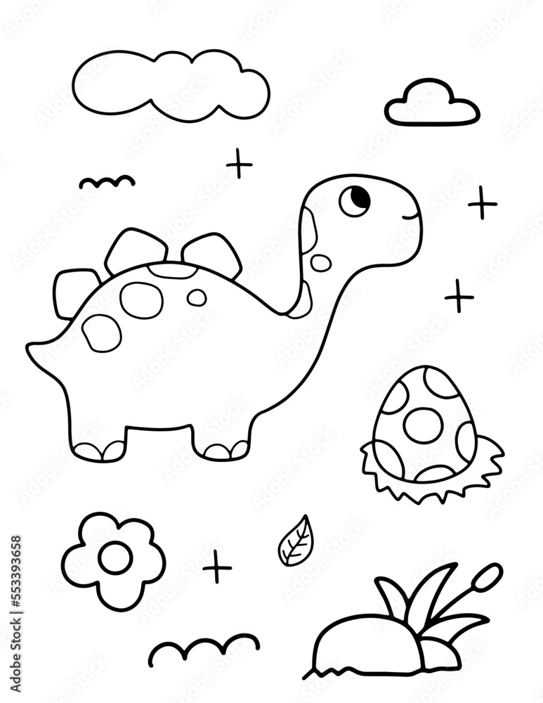 Dinosaur outline coloring page Stock Vector | Adobe Stock