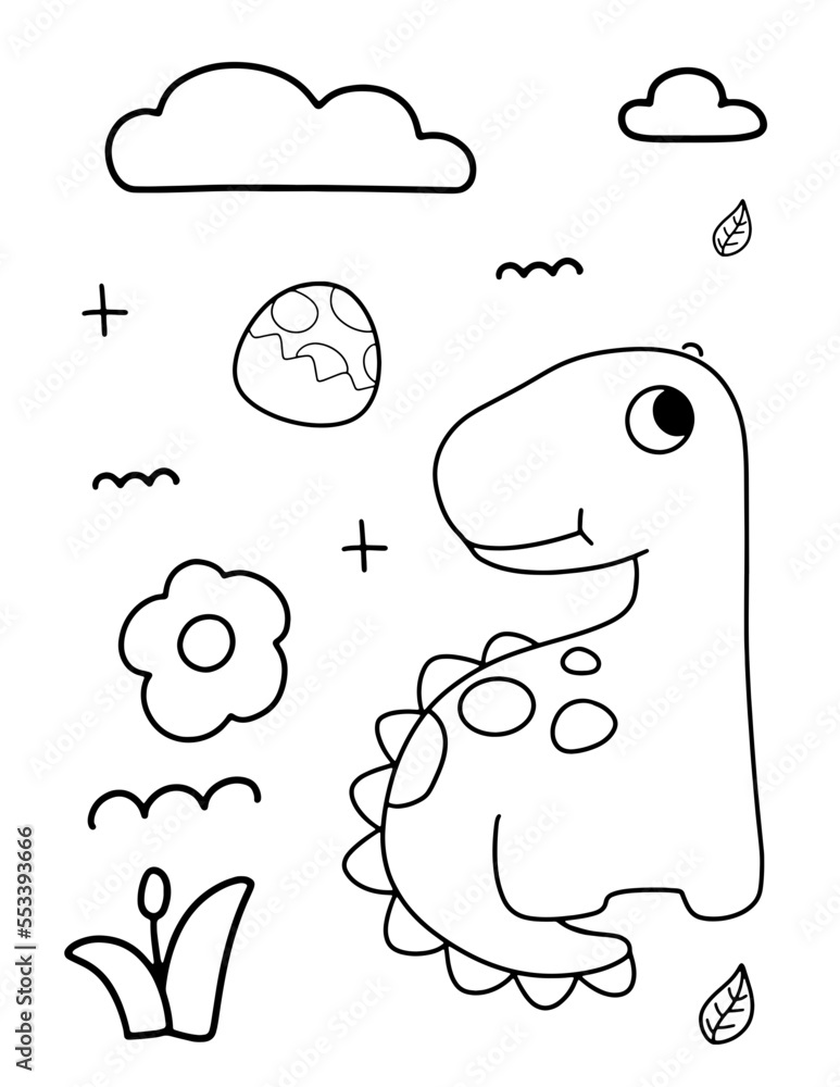 Dinosaur outline coloring page Stock Vector | Adobe Stock