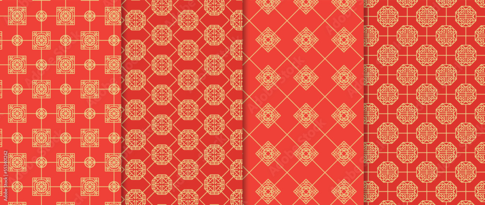 Set of Chinese patterns background vector. Abstract geometric shape ...