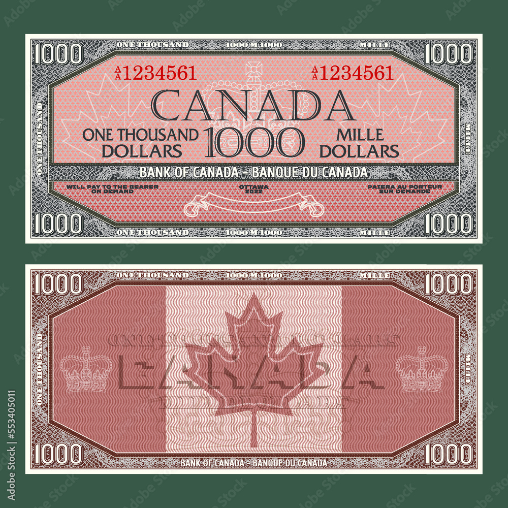Vector vintage fictional Canadian money. Obverse and reverse of the ...