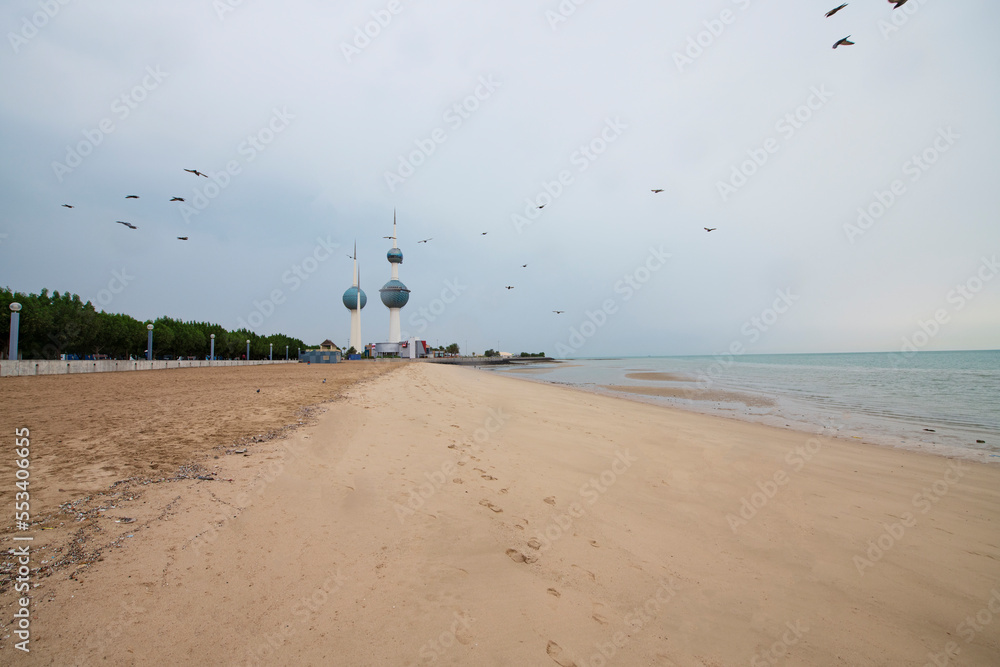 View of the Kuwait skyline - with the best known landmark of Kuwait ...