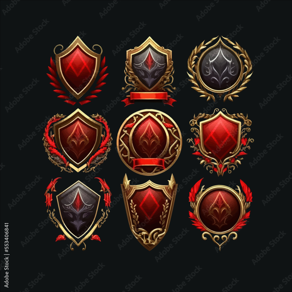 Luxury frames for game ranking badges. Isolated on a black background ...