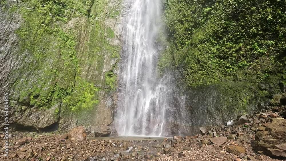 Waterfall on Ometepe, Nicaragua. Tilt shot of big waterfall. Beautiful ...