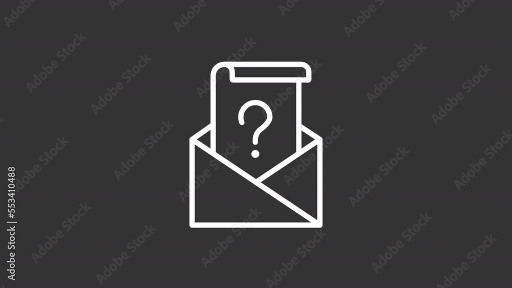 Animated mail survey white line icon. Letter in envelope with question ...