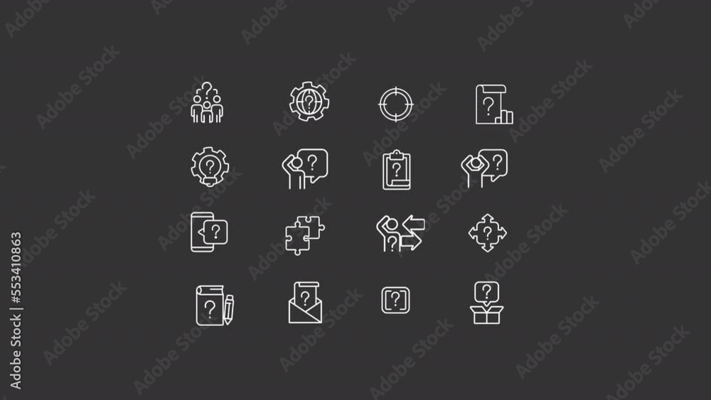 Animated Question White Line Icons Communication Decision Making