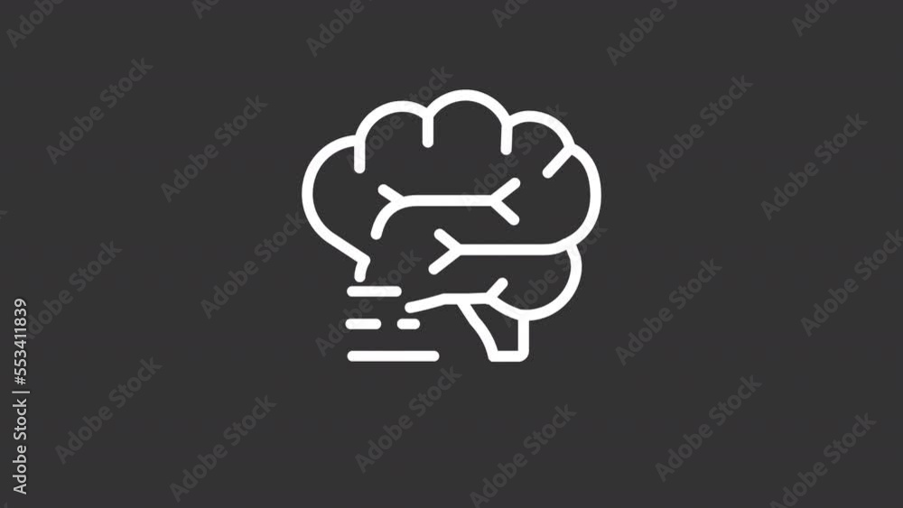 Animated brain white line icon. Cognitive process. Human body organ ...