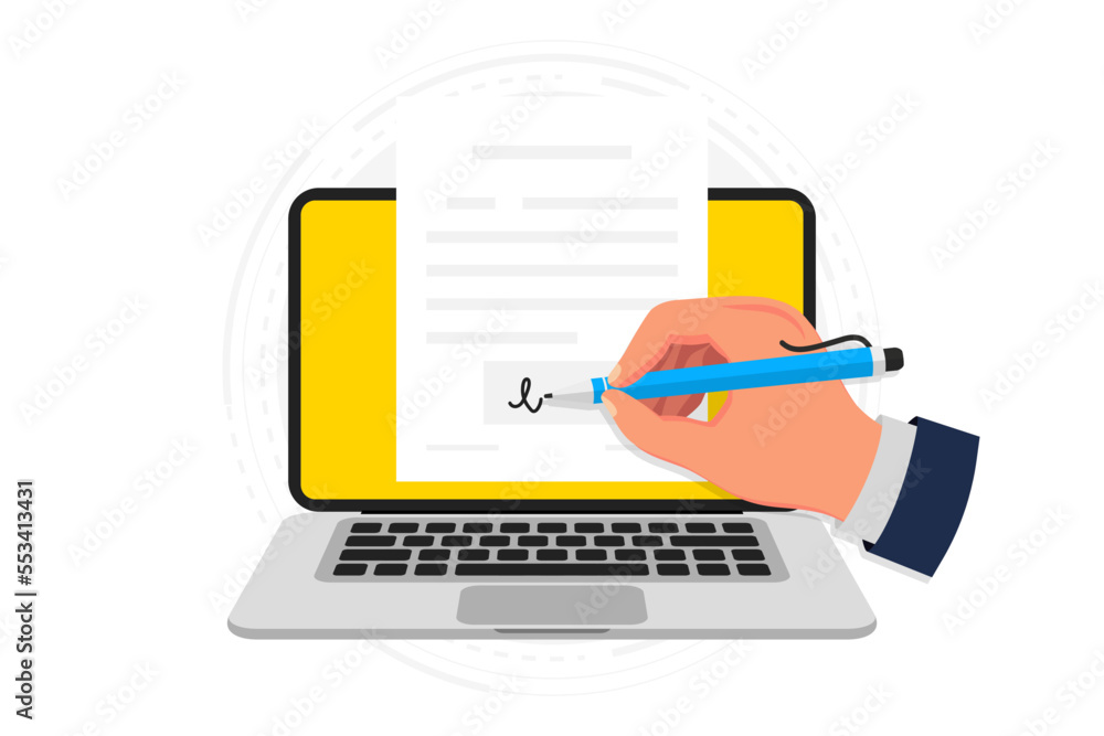 Signing an online document in the computer. Electronic signature ...