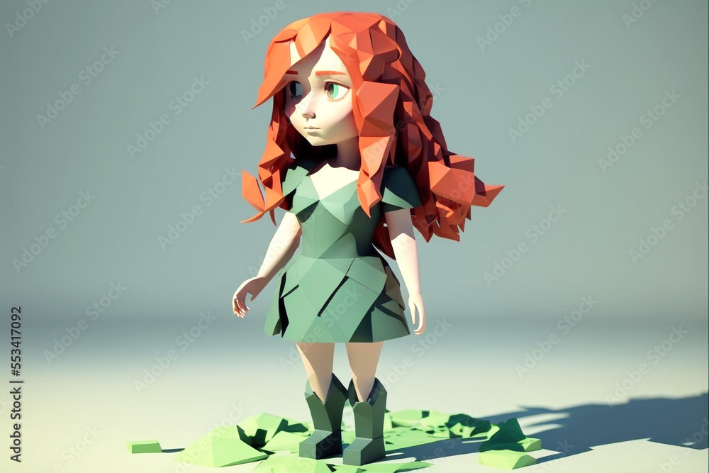 3d low polygon render of a fictional human female. Colorful and ...