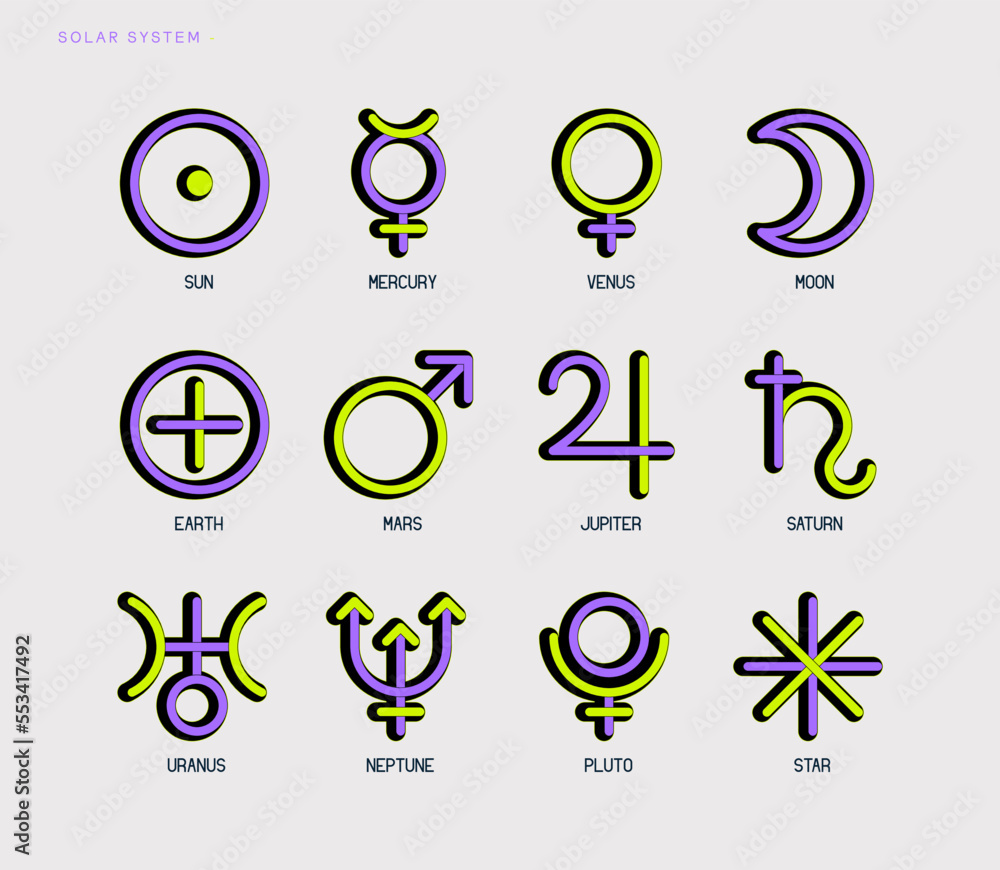 Solar system zodiac horoscope astrological thin line label linear ...