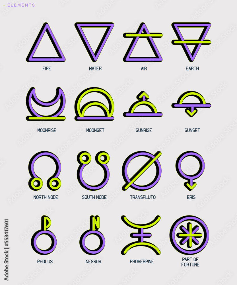 ASTROLOGY ELEMENTS zodiac horoscope thin line label linear design ...