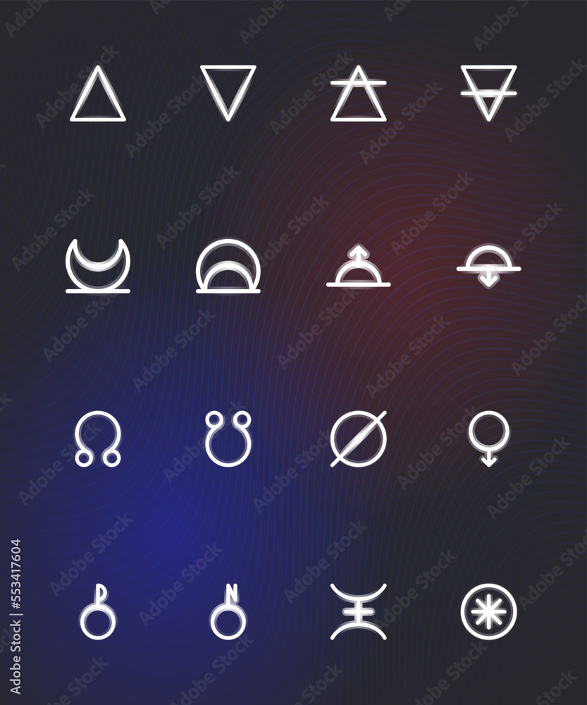 ASTROLOGY ELEMENTS zodiac horoscope thin line label linear design ...