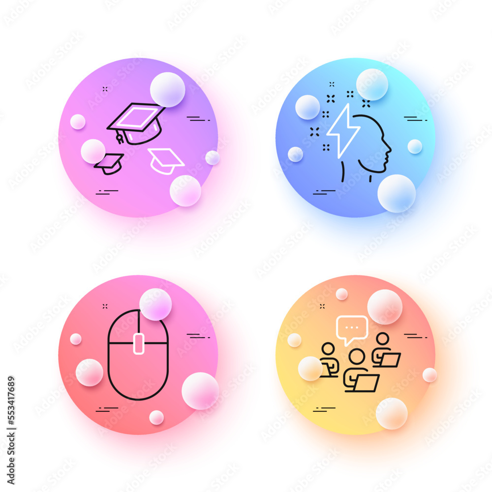 Teamwork, Computer mouse and Brainstorming minimal line icons. 3d ...