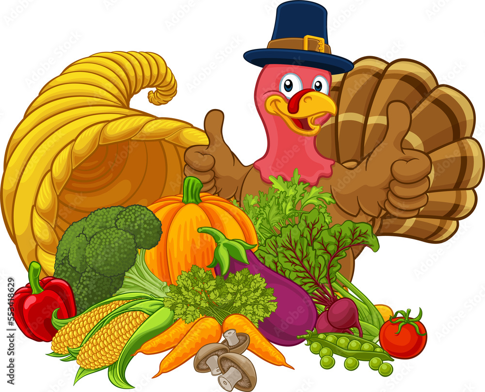 Thanksgiving Turkey Cornucopia Horn of Plenty Stock Illustration ...
