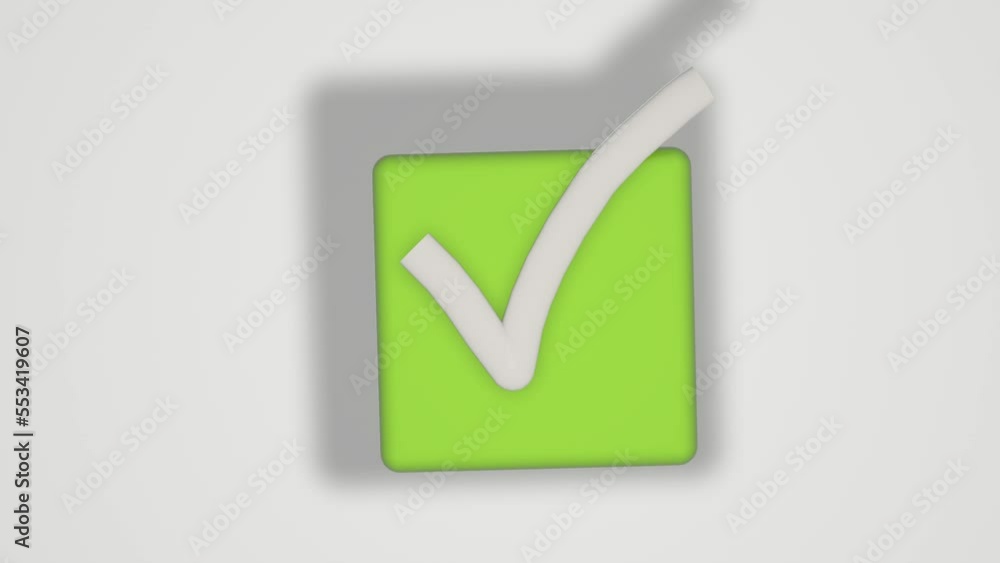 Animated check mark icon isolated over white background. 3D rendering ...