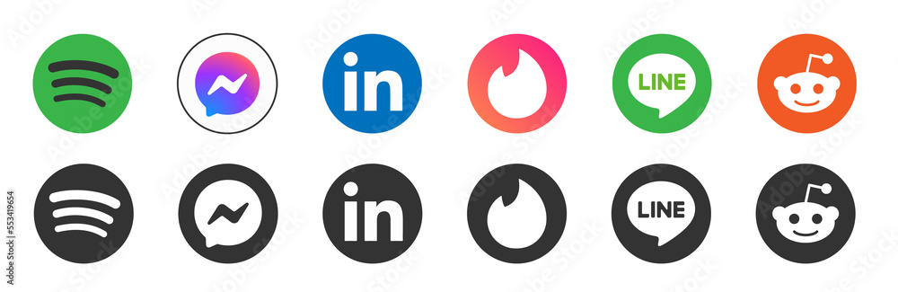 Social media icons or social network logos flat png icon set collection ...
