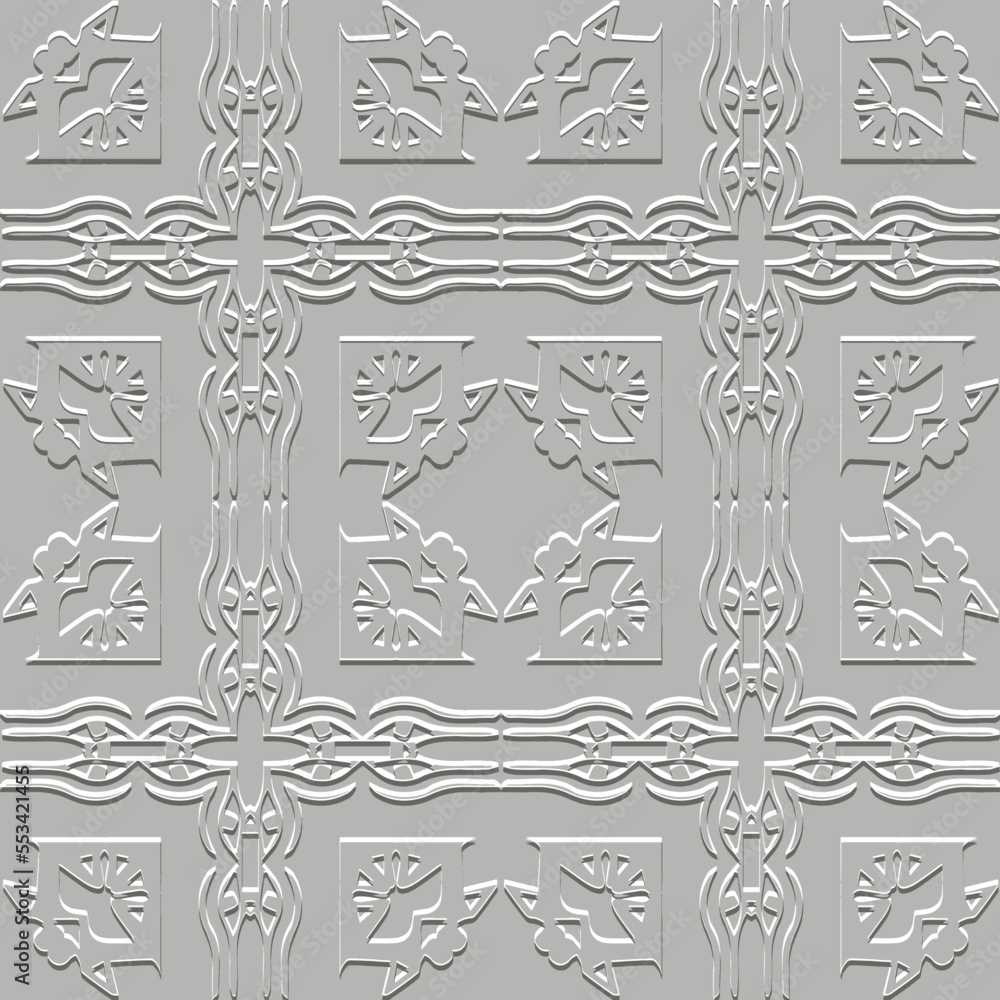 Egyptian eyes emboss 3d seamless pattern. African tribal ethnic white ...