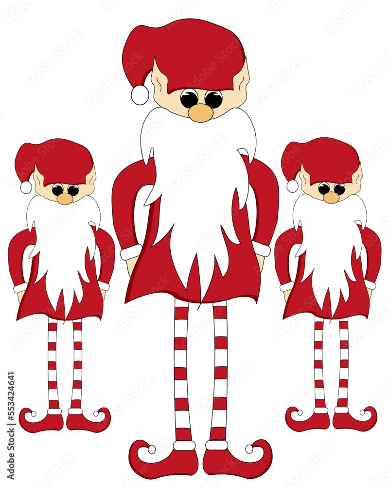 An elf in a red suit, boots with pompoms and a cap. Santa Claus's ...