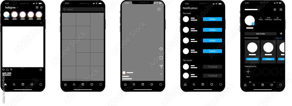 Instagram mockup. Set instagram screen social media interface template ...