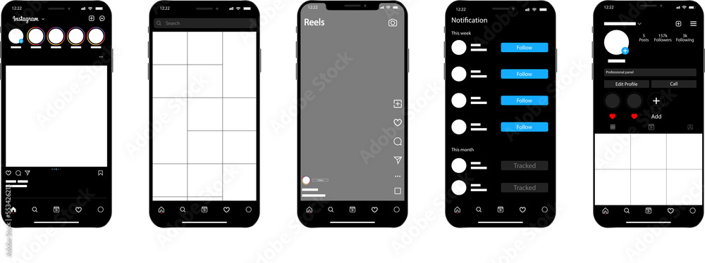 Instagram mockup. Set instagram screen social media interface template ...
