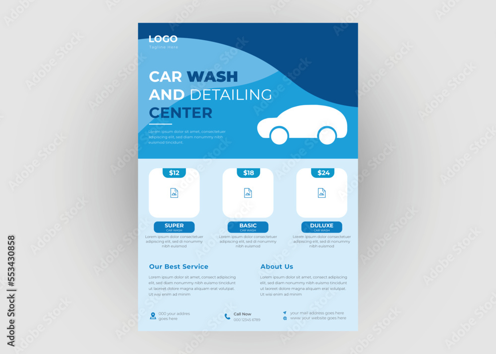 Car Wash flyer design template. Car wash and cleaning service cover ...