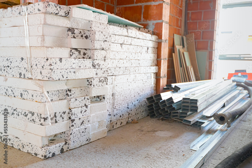 Crowd of thermal isolation material of Styrofoam and aluminum profiles ...