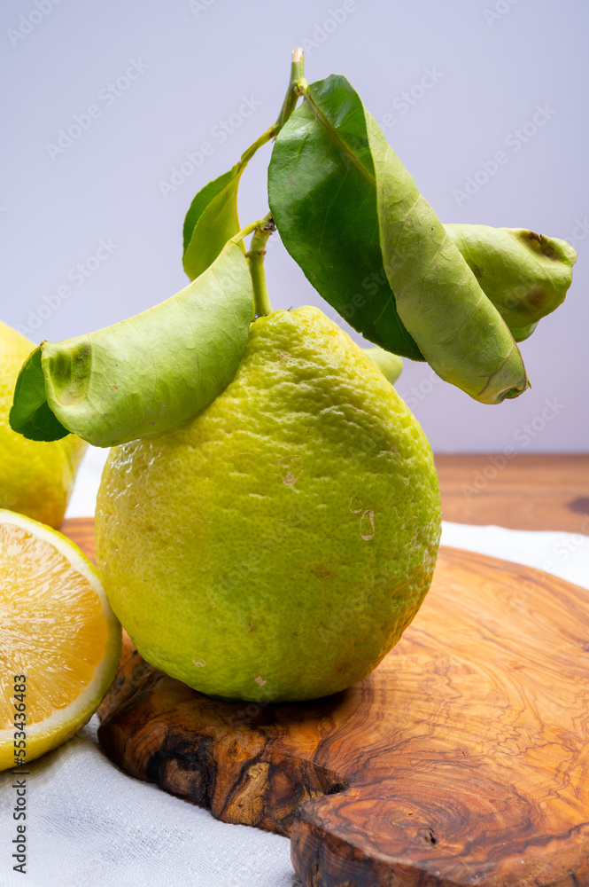 Variety of citrus fruits, bergamot and lemon citron cedrate or Citrus ...
