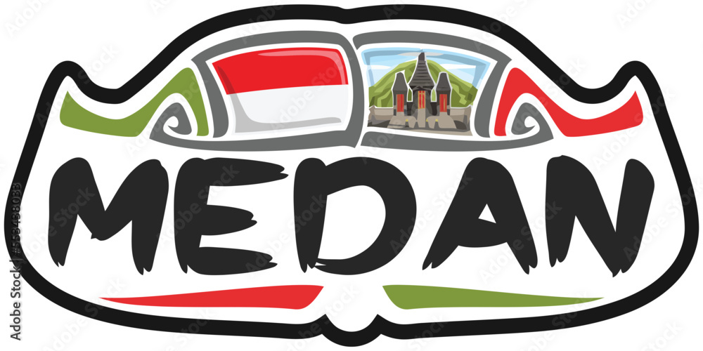 Medan Indonesia Flag Travel Souvenir Sticker Skyline Logo Badge Stamp ...