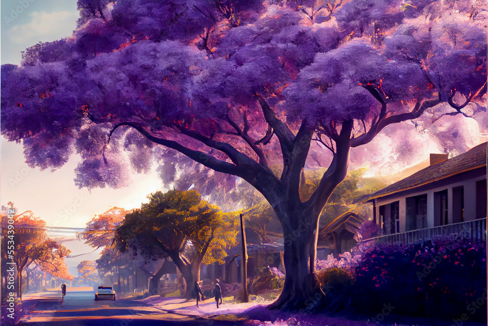 Poster, Foto Generative AI abstract render of a Jacaranda tree ...