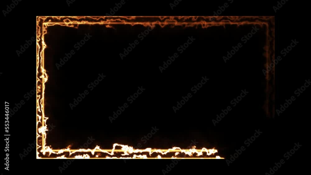 electricity animation, or fire burning square or rectangle shape into ...
