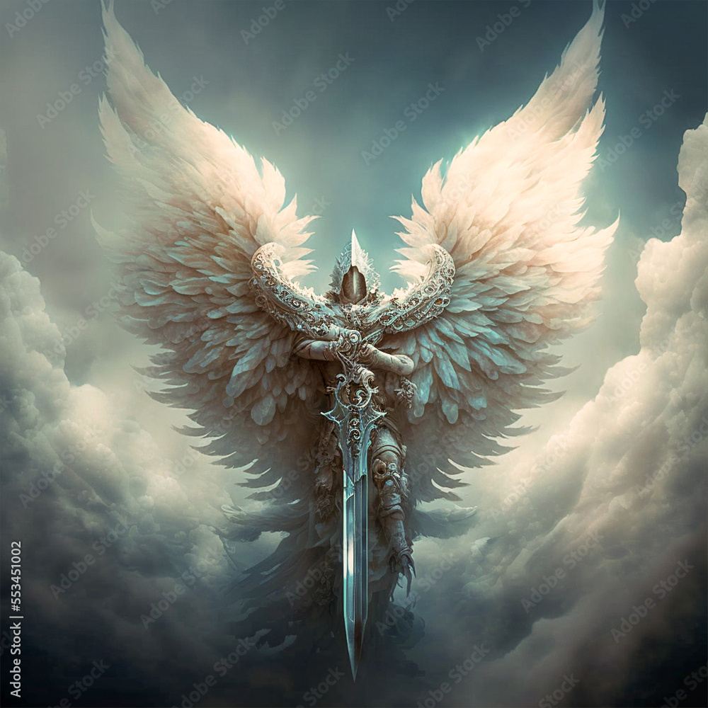 blue sky and clouds angel with sword AI Stock Illustration | Adobe Stock