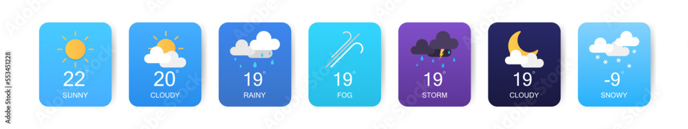 Weather app interface. Weather icon set for a web site or mobile app UI ...