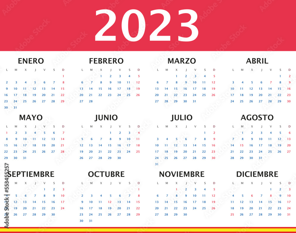 Calendario 2023 en español con festivos nacionales Stock Vector | Adobe ...