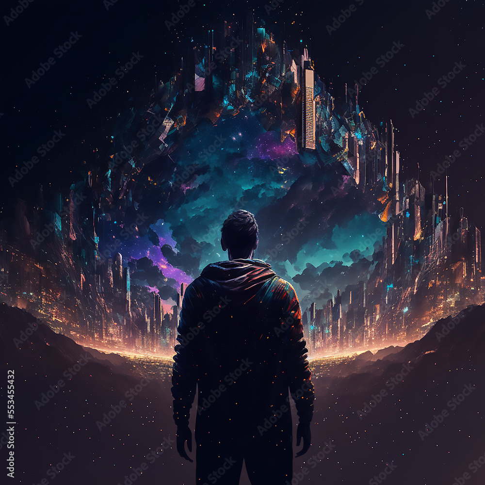 person stands in awe of the creative, cybernetic display of data and ...