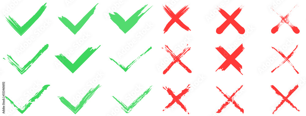 Vector cross and tick icon. Symbols for the checklist. A design element ...