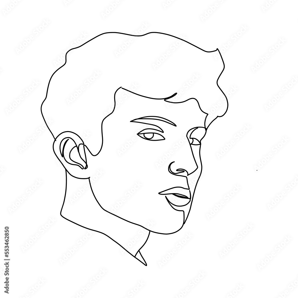 Abstract portrait of a man. Continuous drawing in one line. The guy's ...