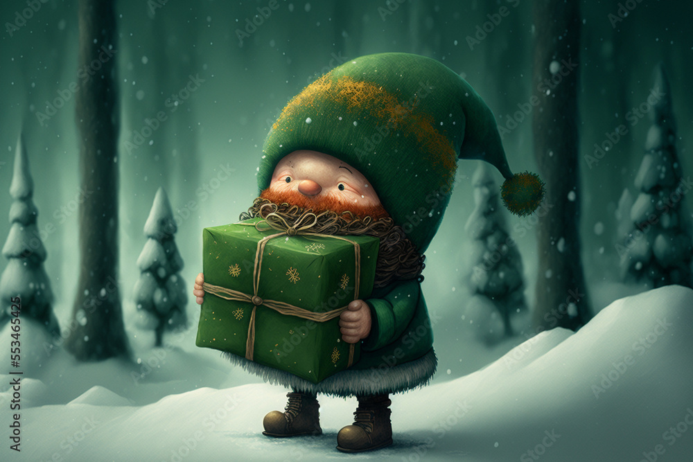 Ilustração do Stock: un lutin de noël se balade en foret, il marche ...