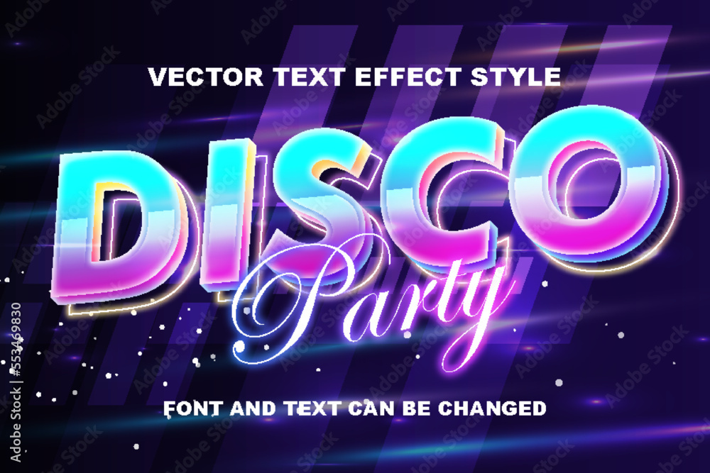 disco dance party typography lettering 3d editable text effect font ...