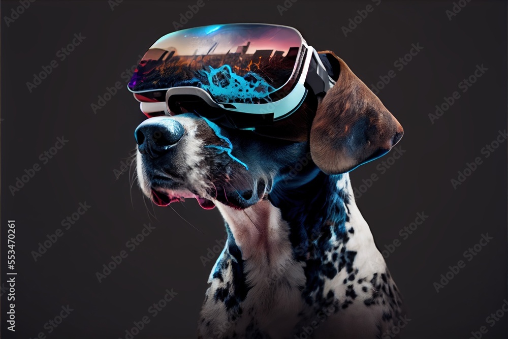 vr headset, dog, metaverse, virtual reality, digital art, futuristic ...