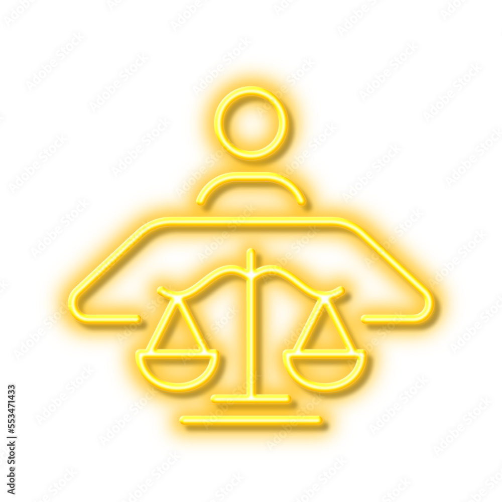 Court judge line icon. Justice scale sign. Neon light effect outline ...
