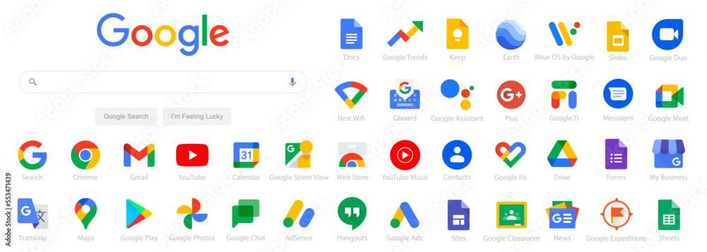 Google search. Google product logo. Set of Google products. Google ...