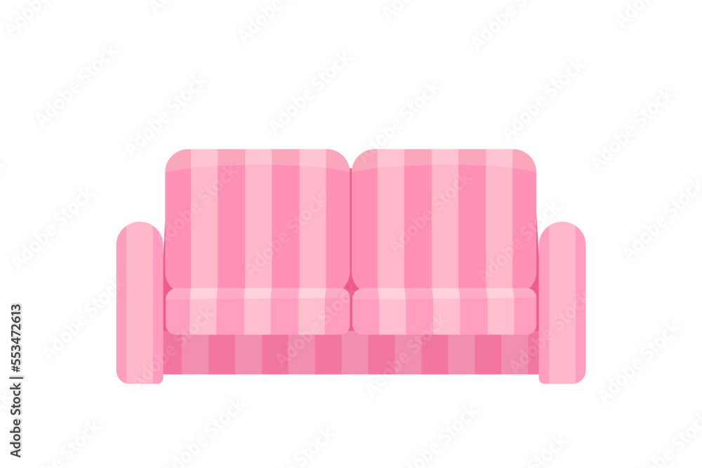 Cozy pink striped sofa isolated on white background. Home interior ...