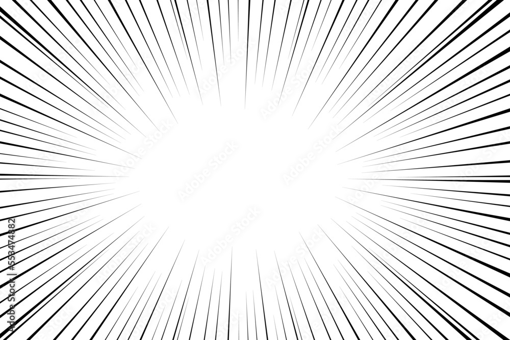 Radial speed black lines on whie background. Manga book page design ...