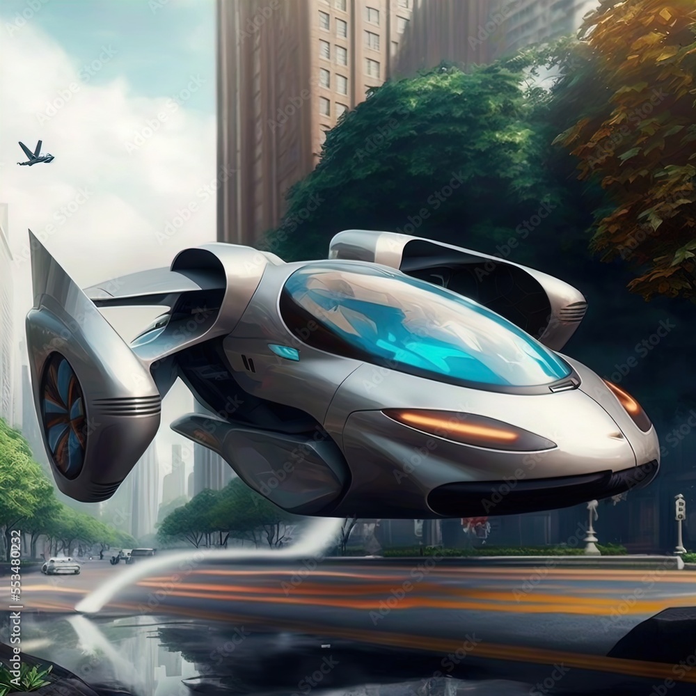 Flying car of the future. Autonomously piloted robo-taxi. Stock ...